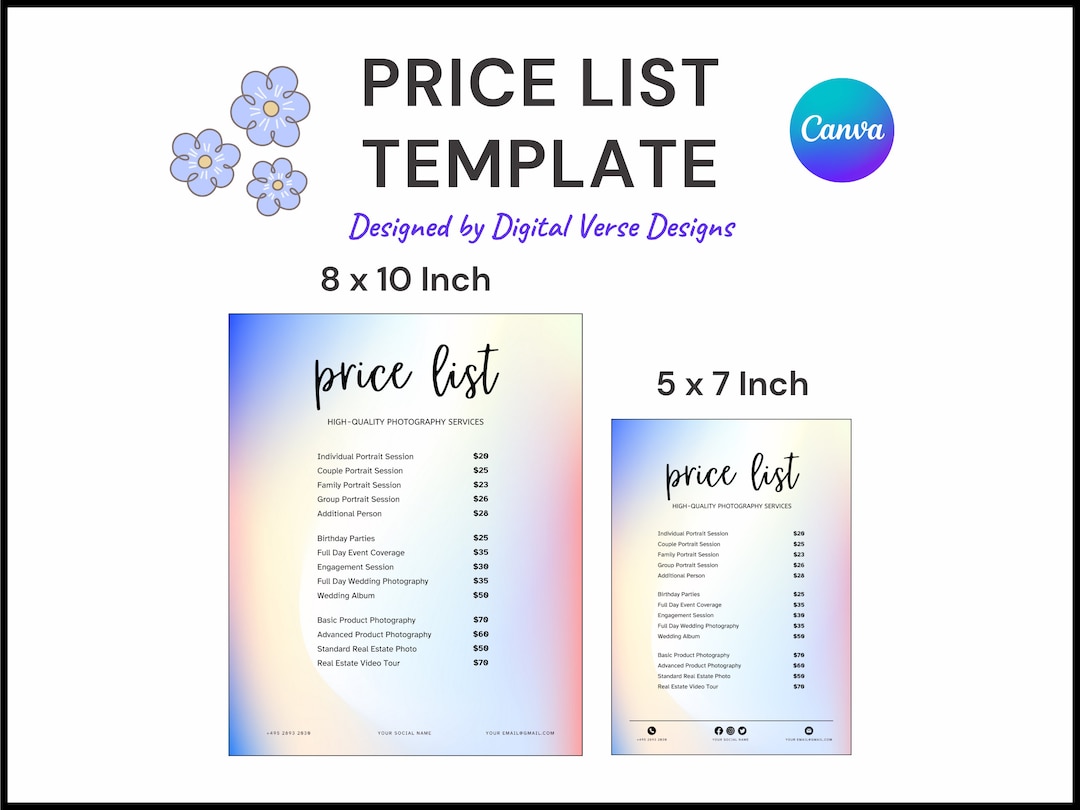 Beautiful Price List Template, Editable Price List Template Canva ...