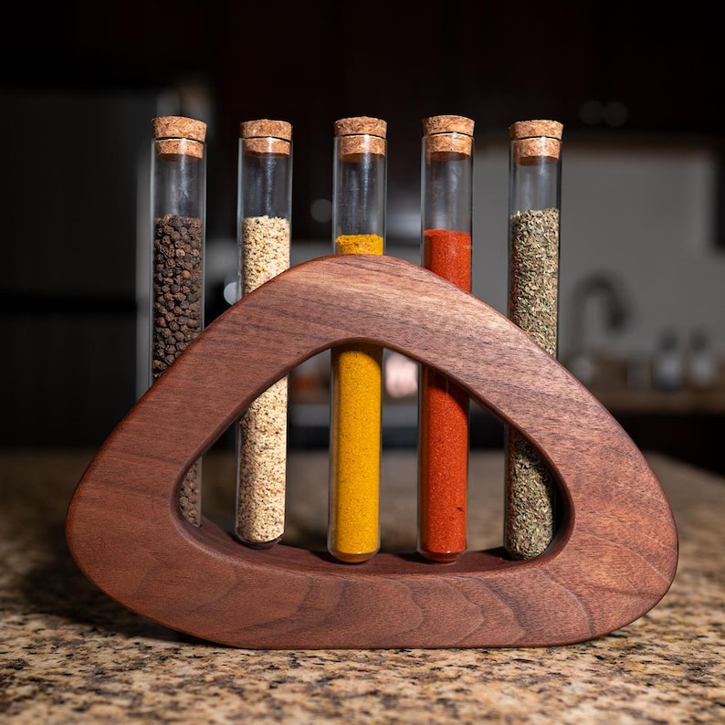 Unique Handcrafted Walnut Spice Rack With Test Tubes & Cork Stoppers - Etsy