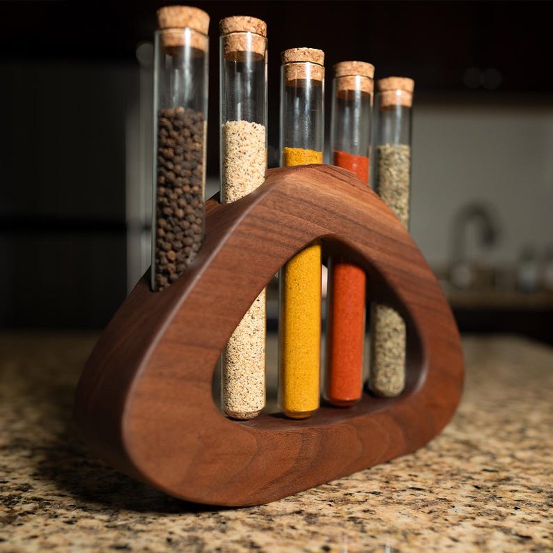 Unique Handcrafted Walnut Spice Rack With Test Tubes & Cork Stoppers - Etsy