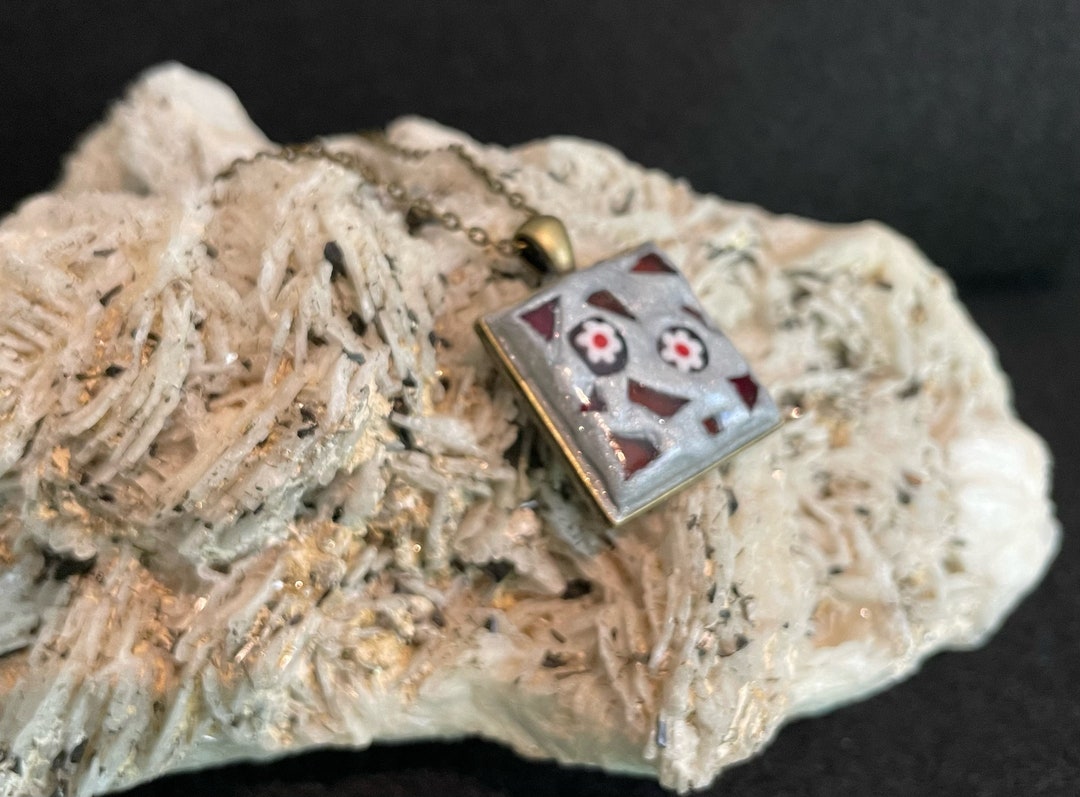 Adorable, Unique Mosaic Pendant Antique Gold Tone Bezel With Mini ...