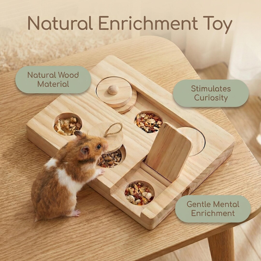 Wooden Hamster Foraging Puzzle Toy, Natural Wood Slow Feeder Enrichment ...