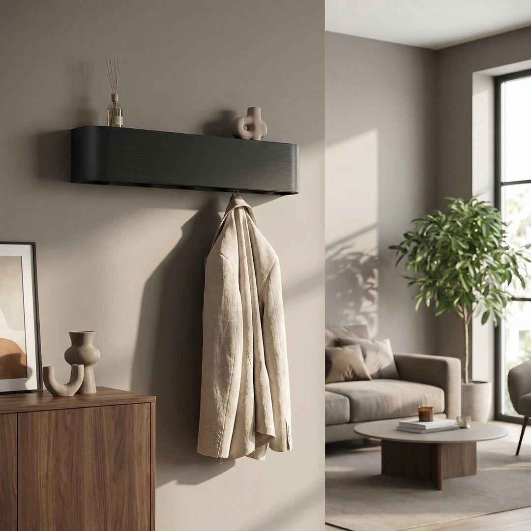 Wall Mounted Coat Rack Shelf With Hidden Hooks,modern Entryway ...