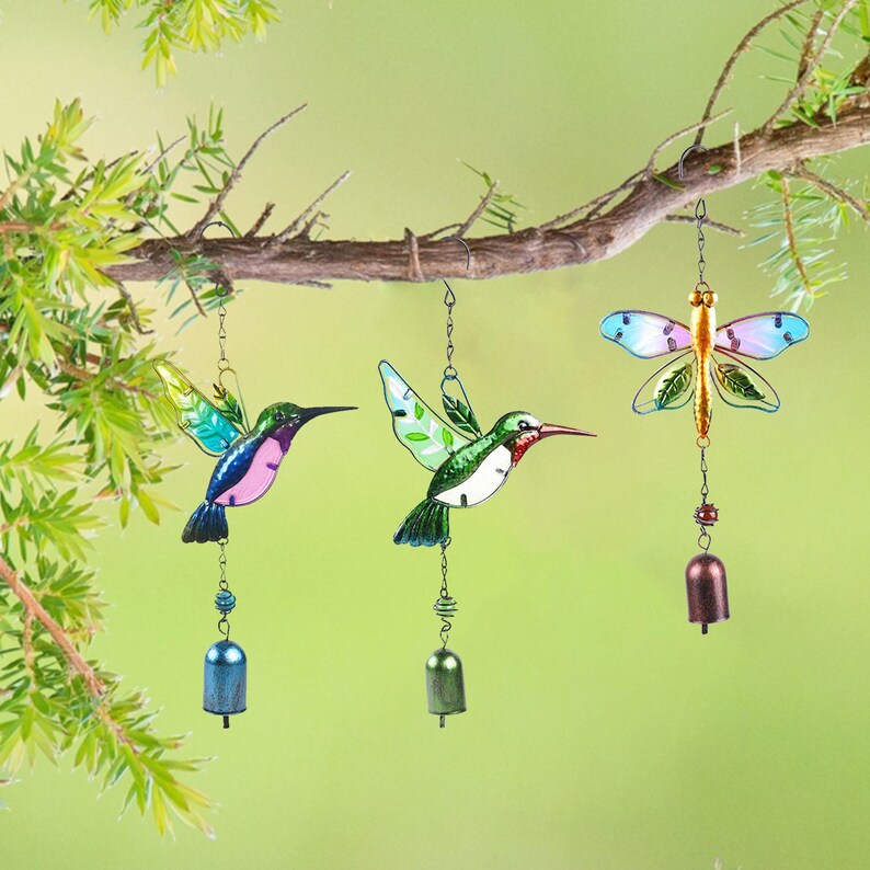 Hummingbird Stained Glass Wind Chimes Bell Pendant Handmade - Etsy