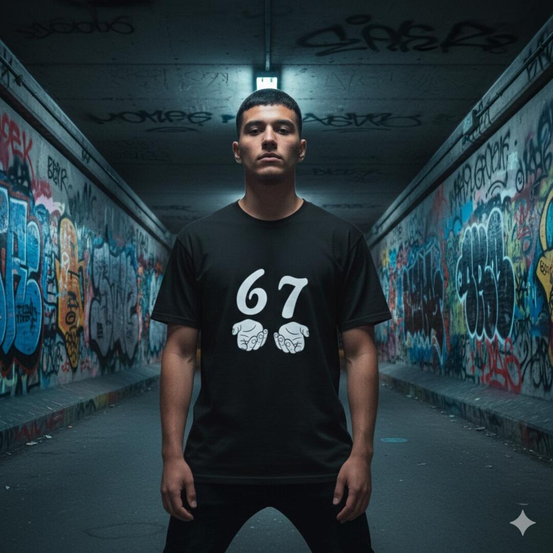 67 Meme T-shirt Six Seven Slogan Shirt 6-7 Slang Hand Graphic Tee Funny ...