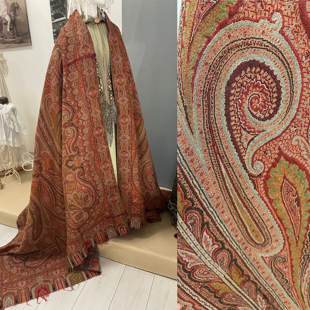 Antique Shawl, 1860, Europe. Natural Wool. Large Size: 3.10 M X 155 Cm ...