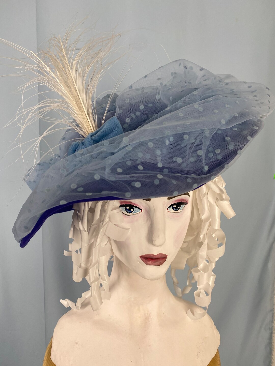 Blue Hat With Mesh. Blue Felt Hat Covered With a Blue Mesh Veil With ...