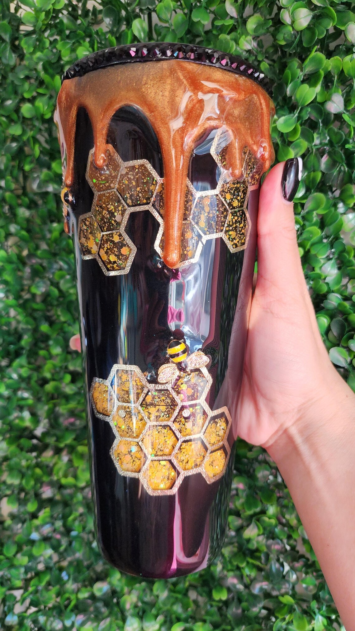 24 Oz Peek-a-boo Snowglobe Bee Tumbler With Faux Honey Drip - Etsy
