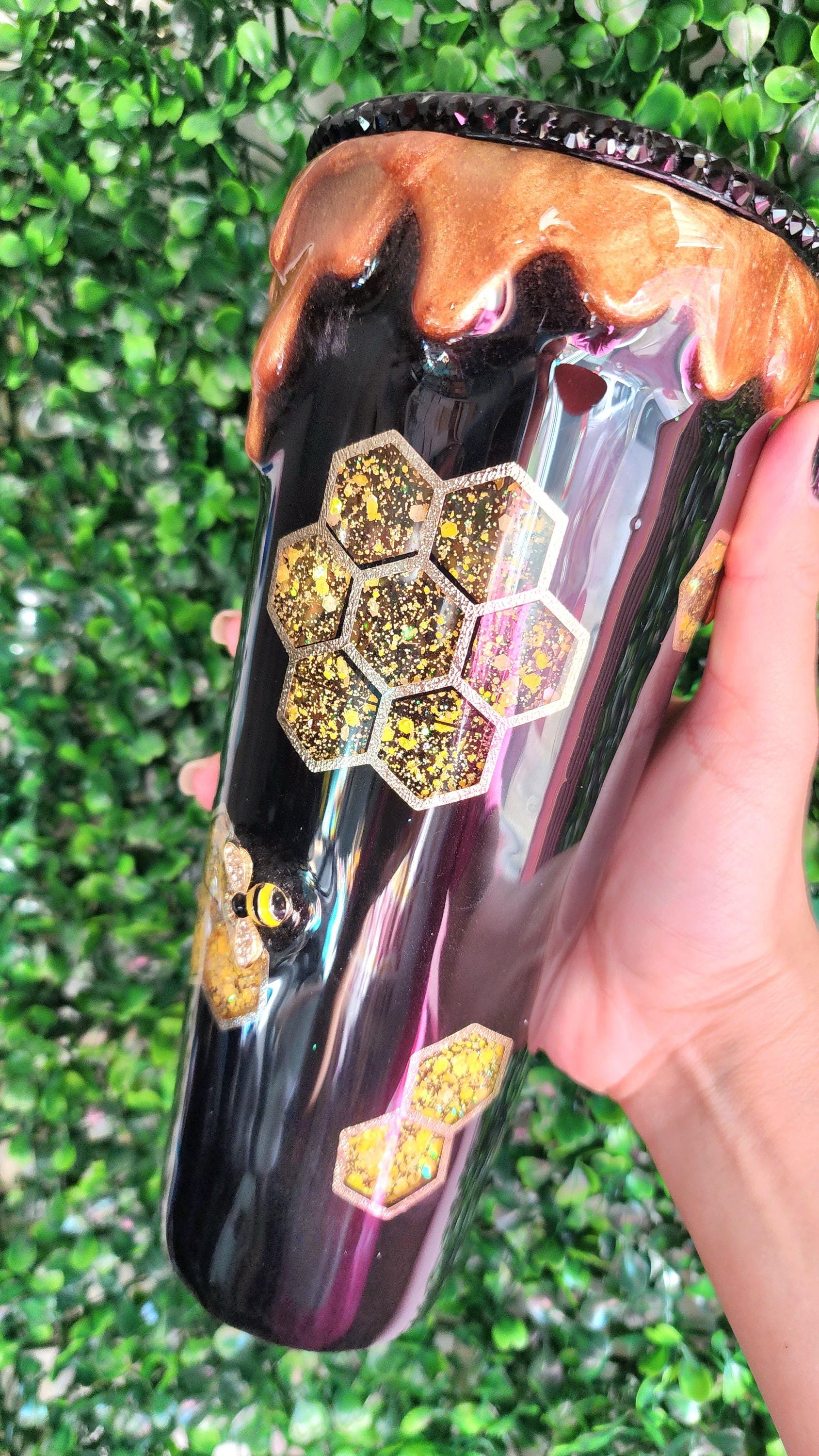 24 Oz Peek-a-boo Snowglobe Bee Tumbler With Faux Honey Drip - Etsy