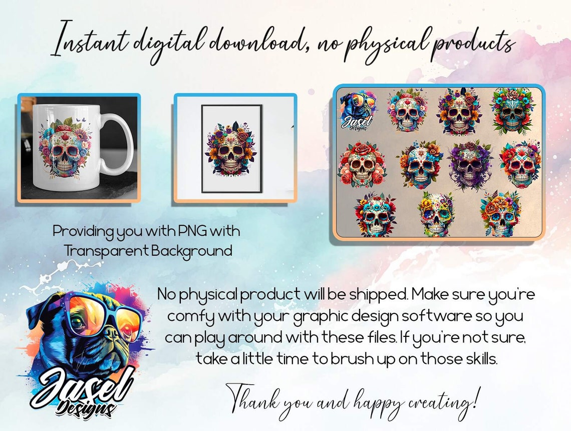 Floral Skulls PNG Bundle, Sublimation Graphic Designs, Transparent ...