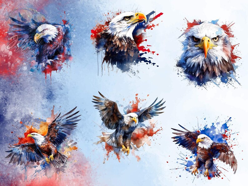 Patriotic Eagle Clipart Bundle | Clipart PNG | USA Clipart | Watercolor ...