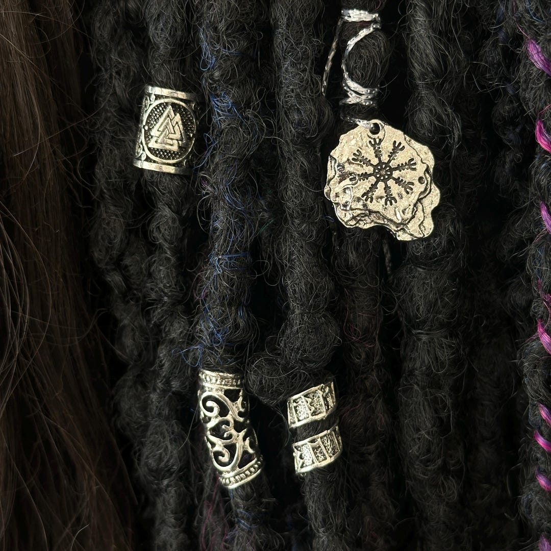 Silver Viking Loc Jewelry SET, Dreadlock Norse Rune Beads for Men ...