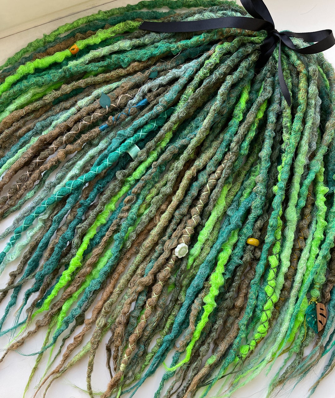 Emerald Green Crochet Synthetic Dreads, Forest Witch Cosplay Faux Locs ...
