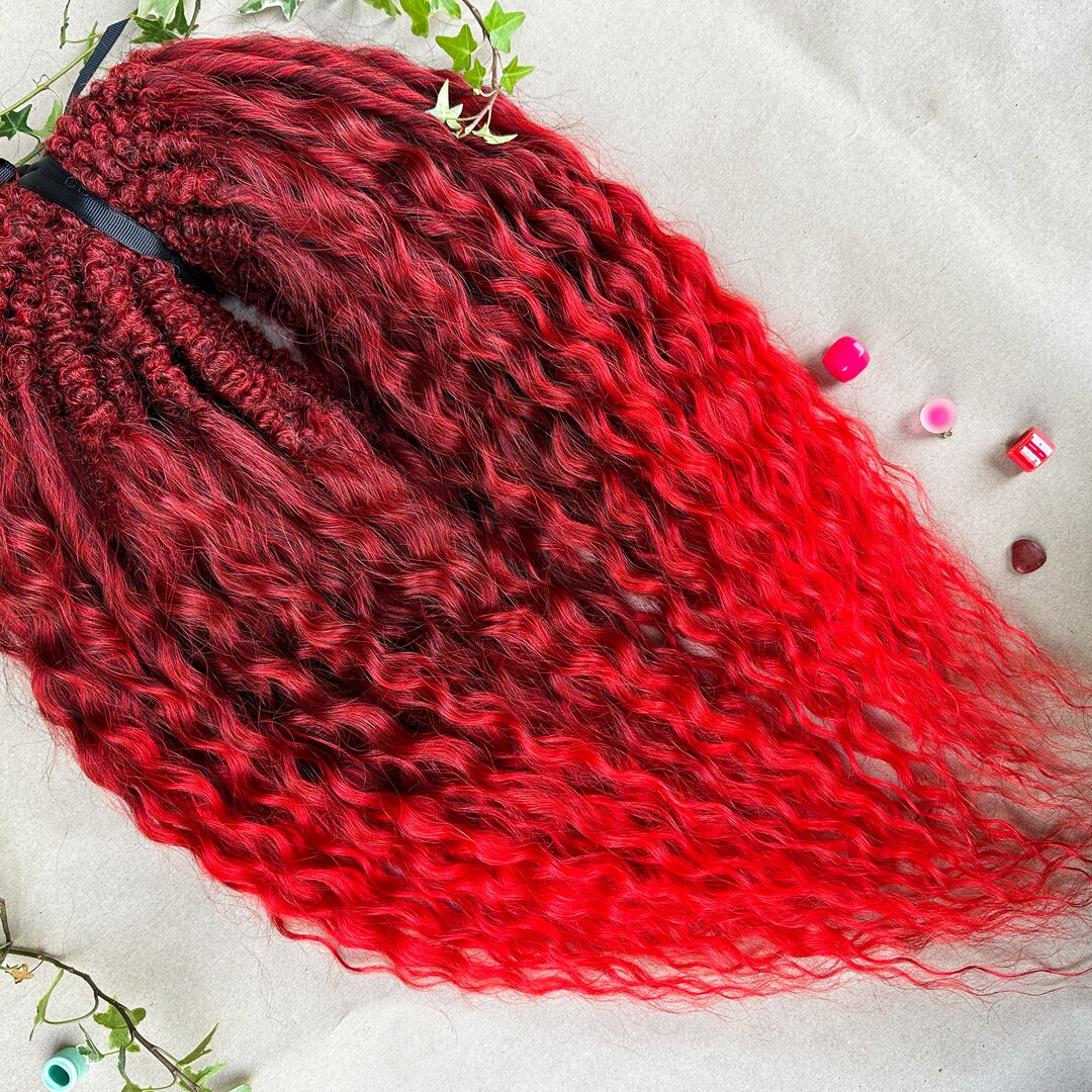 Soft Red Dreadlocks With Curly Locks, Synthetic Curly Dreads Double ...