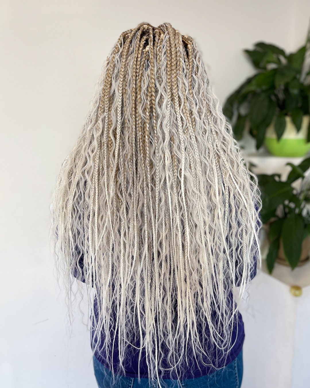 White Blonde Knotless Braids, Synthetic Braid in Goddess Locs Double ...