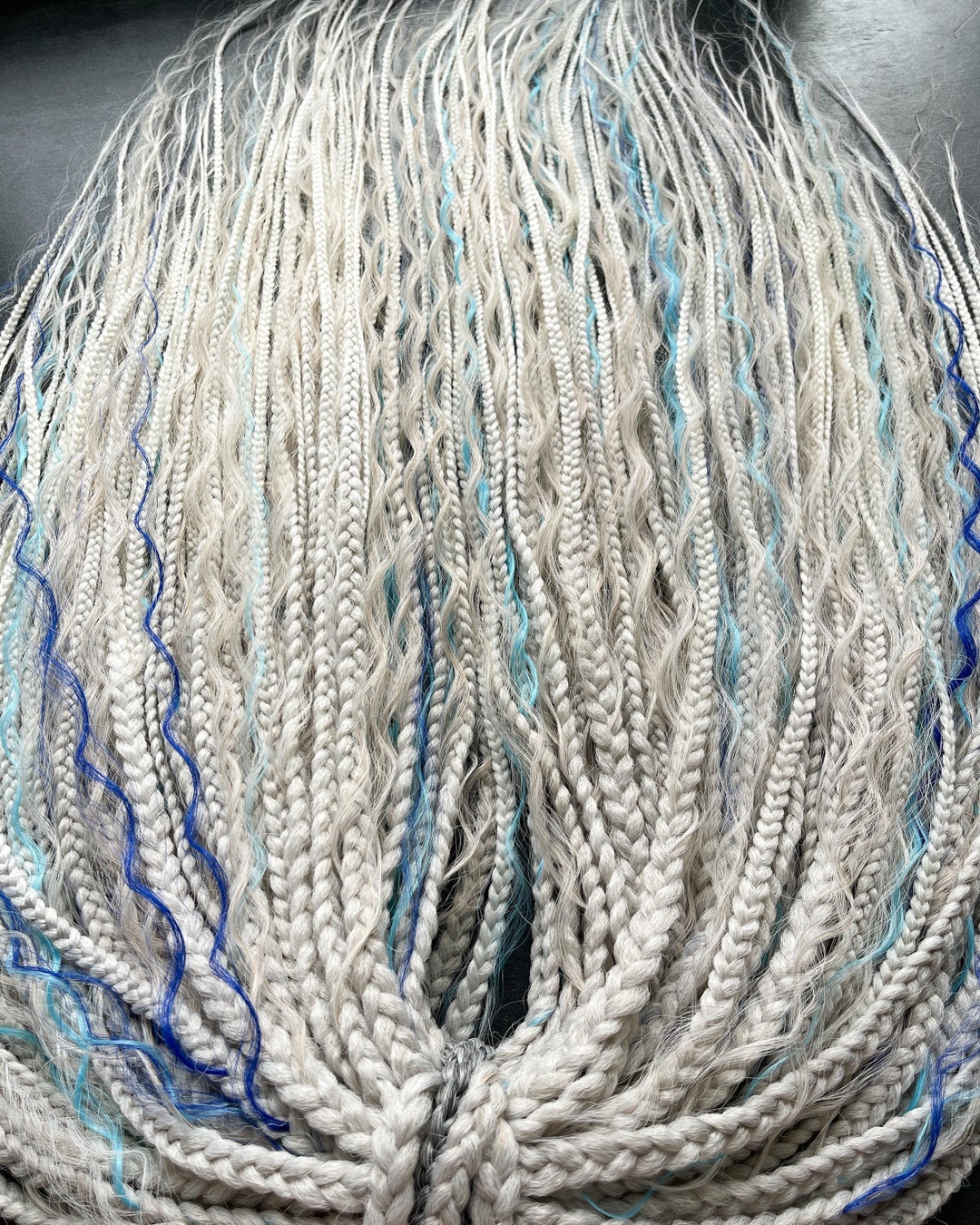 Braid in Synthetic Knotless Braids With Wavy Loose Ends, White Boho ...