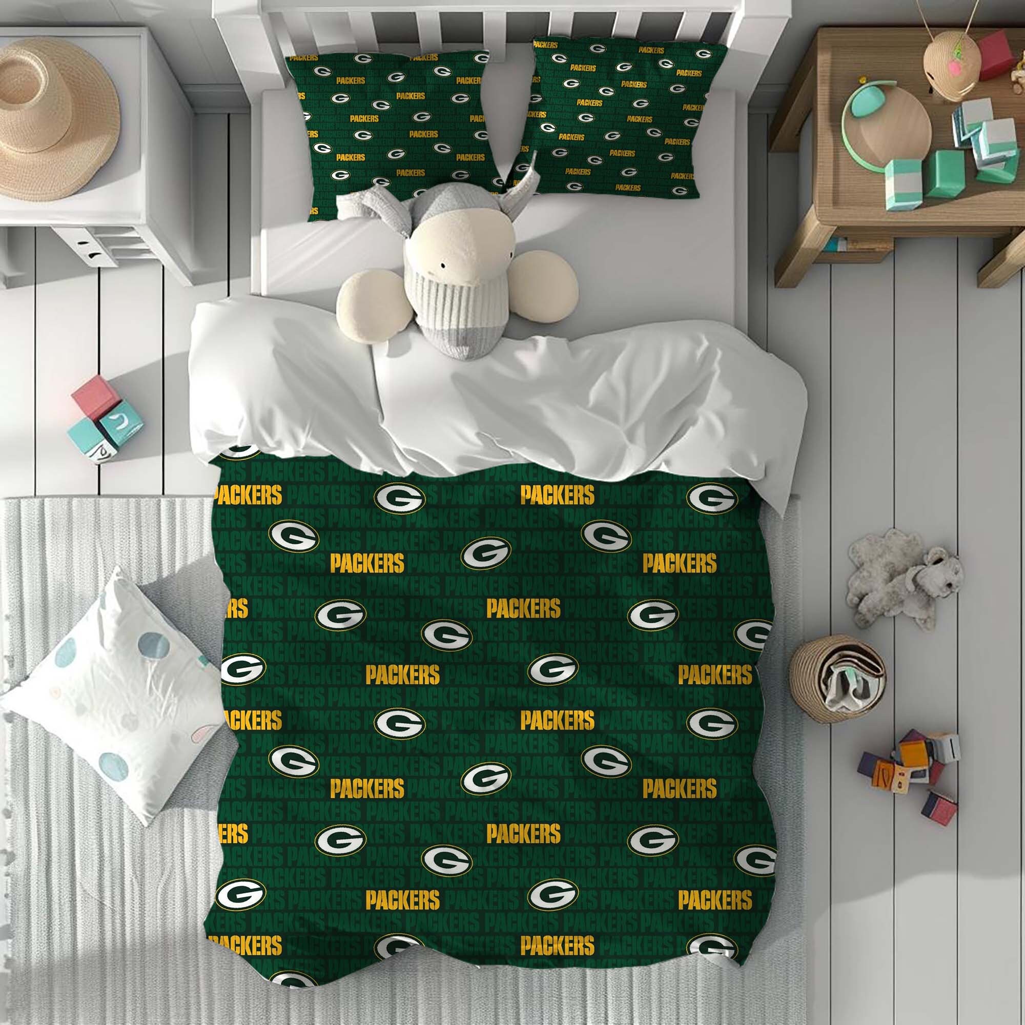 Custom Name Duvet Cover Set Green Bay Packers Boy Room Quilt Cover ...