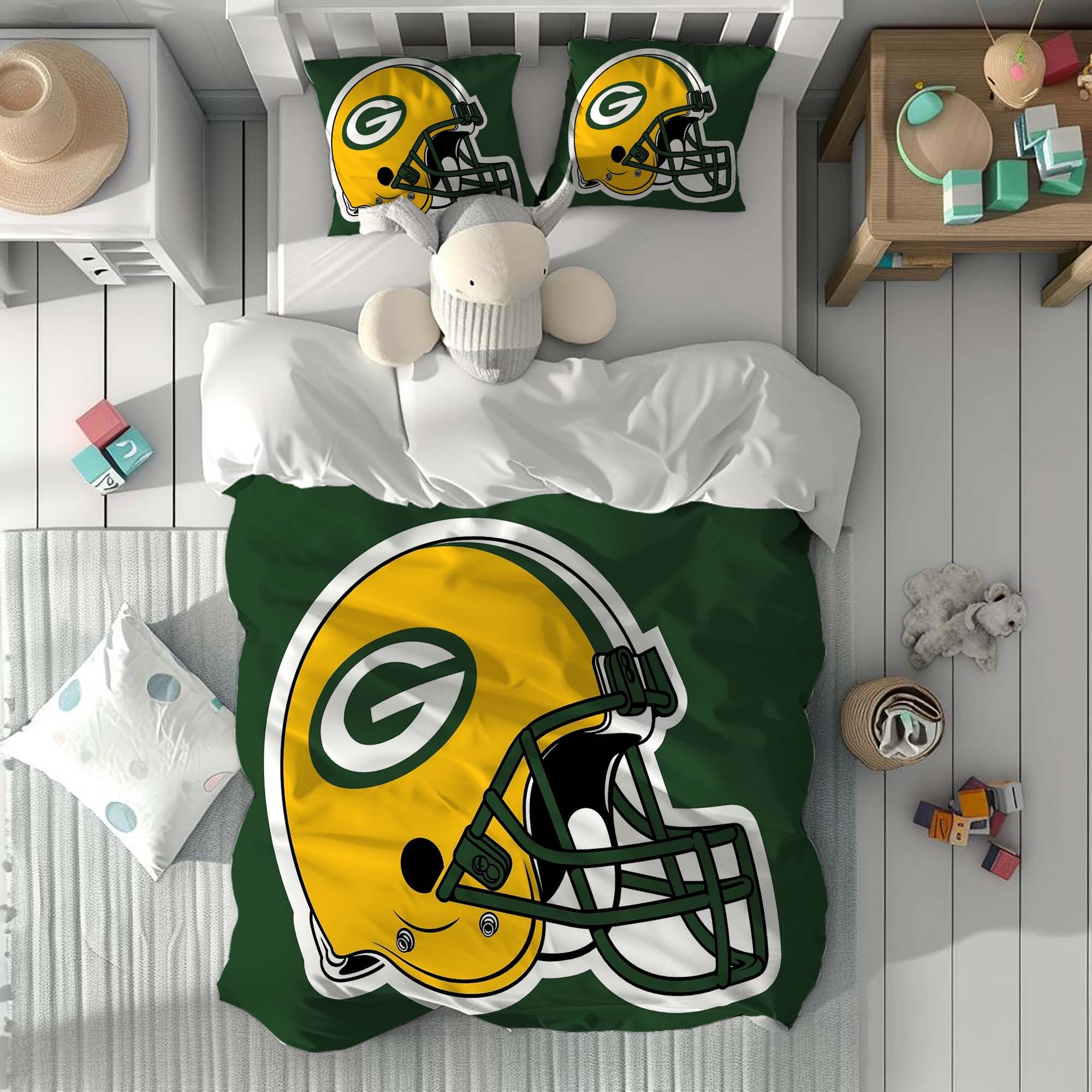 Custom Name Duvet Cover Set Green Bay Packers Boy Room Quilt Cover ...