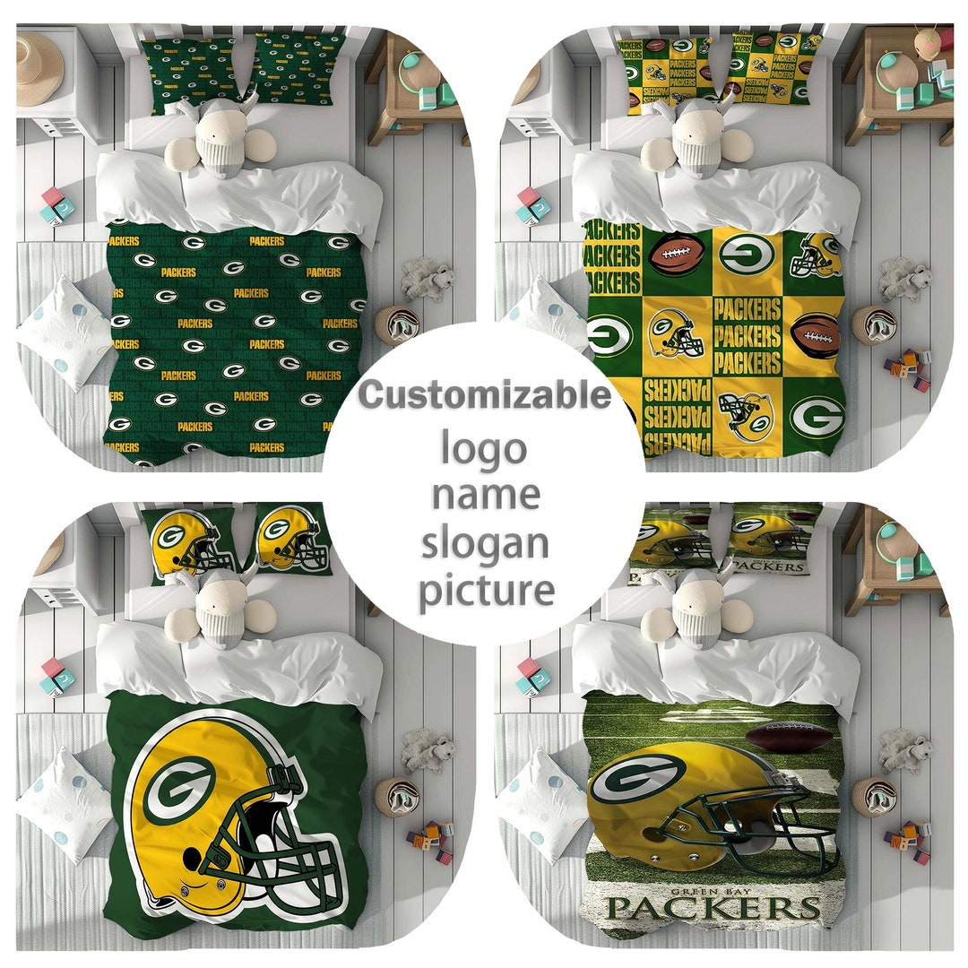 Custom Name Duvet Cover Set Green Bay Packers Boy Room Quilt Cover ...