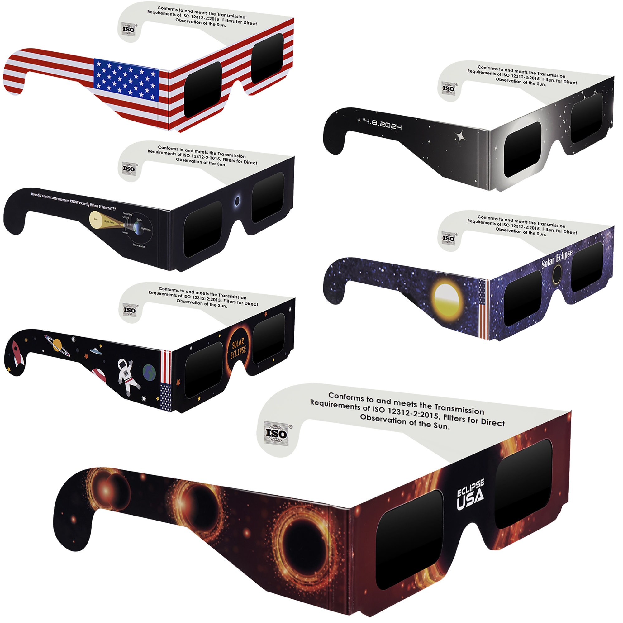 Pack of 12 Solar Eclipse Glasses 2024 CE and ISO Certified Optical ...
