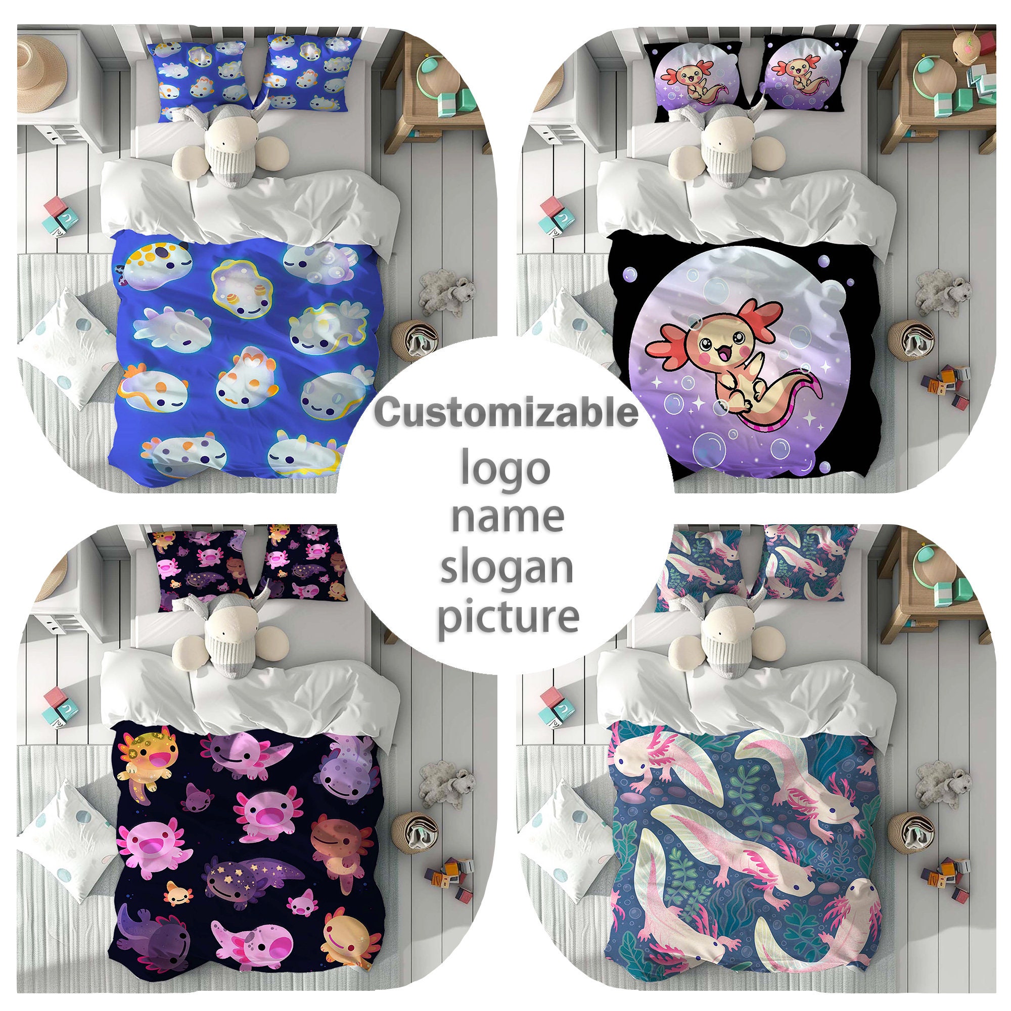 Personalized Name Axolotls Duvet Cover Set Children Room Quilt Cover ...