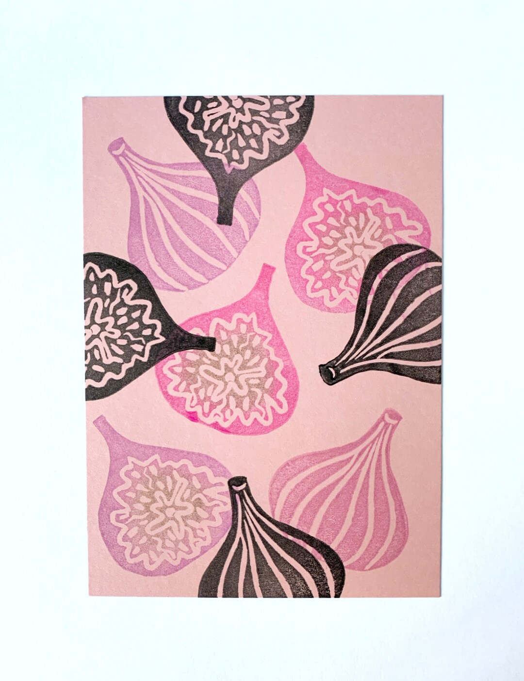Linocut figs. Original Linocut A6. Colour: Pink. - Etsy