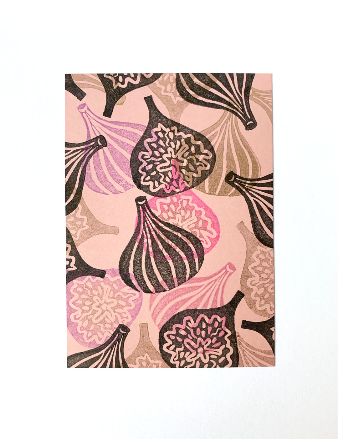 Linocut figs. Original Linocut A6. Colour: Pink. - Etsy