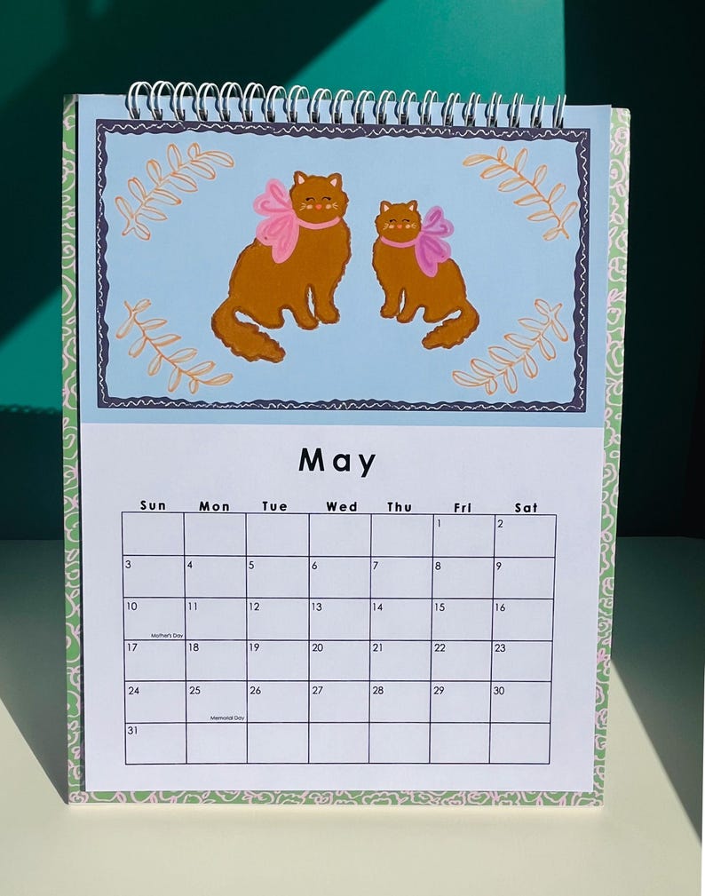 2026 Cats Calendar - Adorable Feline Illustrations in Hard Cover Stand ...
