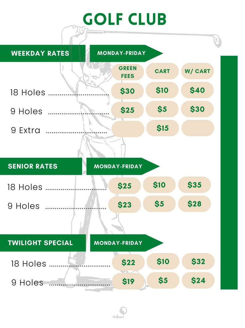 Golf Course/club Rates Template/menu - Etsy