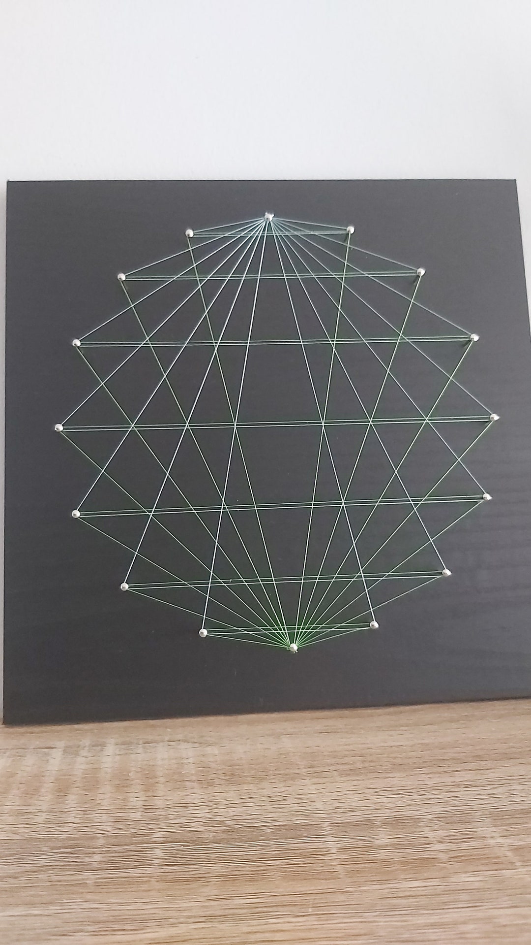 Handcrafted STRING ART Geometry Triangle Hanging Unique Gift Green Blue ...