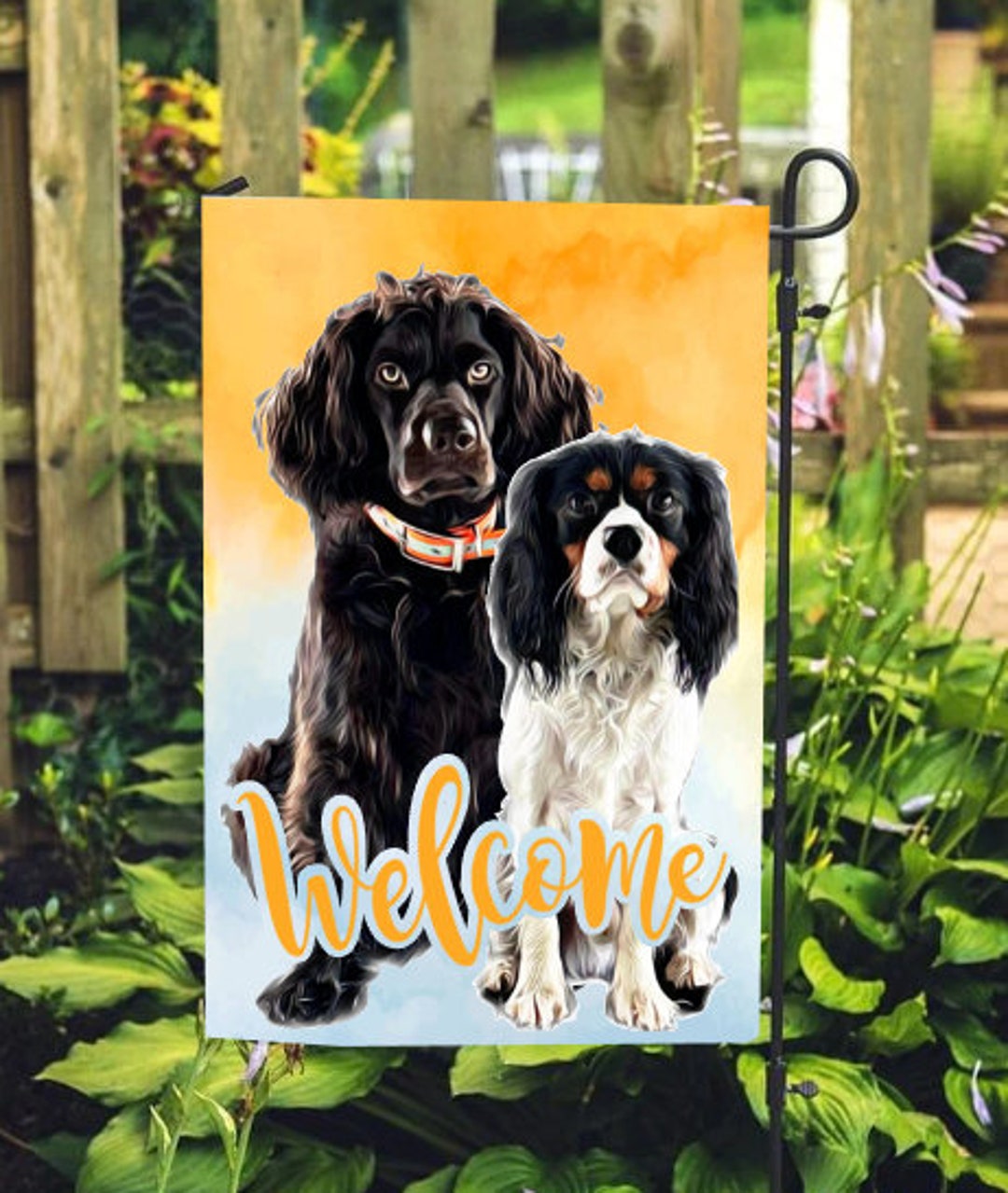 Custom Pet Watercolor Photo Garden Flag 2 Pets - Etsy