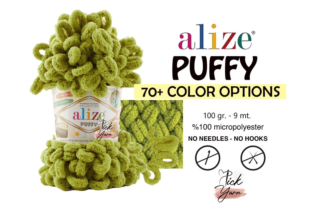 Alize Puffy Yarn, Alize Bulky Jumbo No Hook Soft Puffy Yarn, Finger Easy Knits Micro Polyester ...