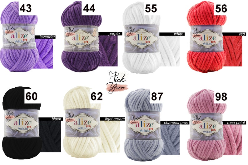 Alize Velluto Yarn, 40 Color Options Micro Polyester Alize Yarn, Velvet ...