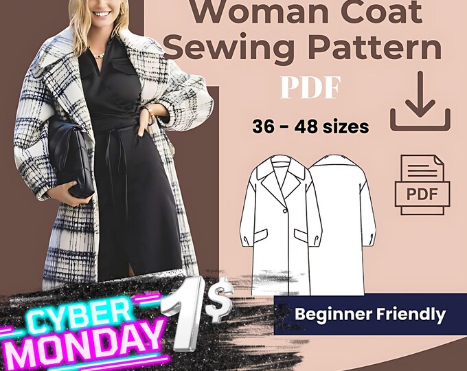 Winter Woman Coat Sewing Pattern PDF, Big Size Coat Sewing Pattern PDF ...
