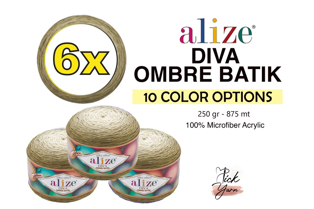 6 SKEINS Alize Diva Ombre Batik Yarn, Alize Cake Glitter Spring Summer ...