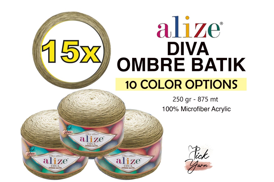 15 SKEINS Alize Diva Ombre Batik Yarn, Microfiber Acrylic Alize Ombre ...