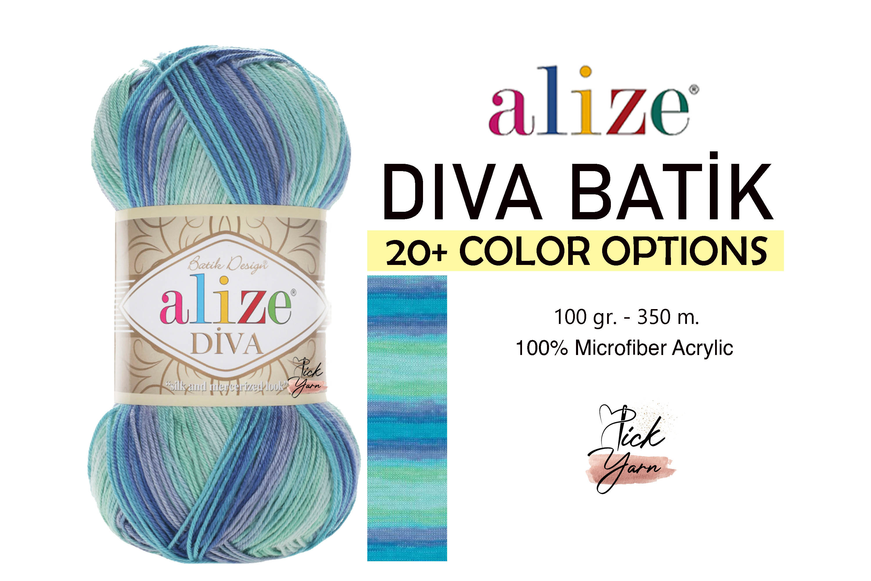 Alize Diva Batik Yarn, Summer Knitting Yarn, Bikini Yarn, Batik Design Yarn, Crochet Yarn, Silky ...