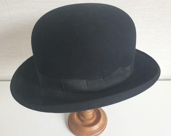 Vintage 1930s Hat BLACK DERBY BOWLER • Fahey Brockman - Etsy