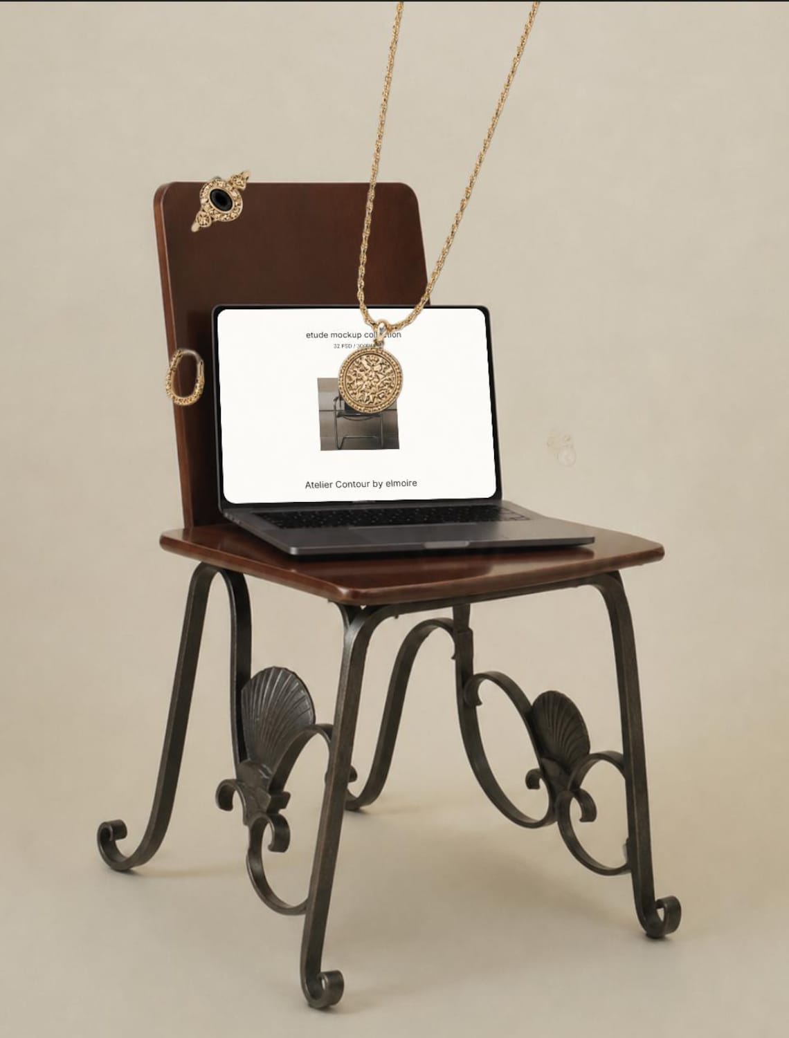 Mockup de laptop estilo provençal francês | Cena de branding de joias ...