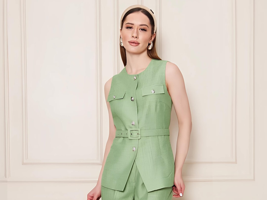 Elegant Sage Green Vest Pants Suit Set – Women's Tailored Vest, Pants ...
