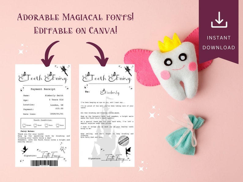 Editable Tooth Fairy Receipt Printable Certificate , First Tooth Lost ...