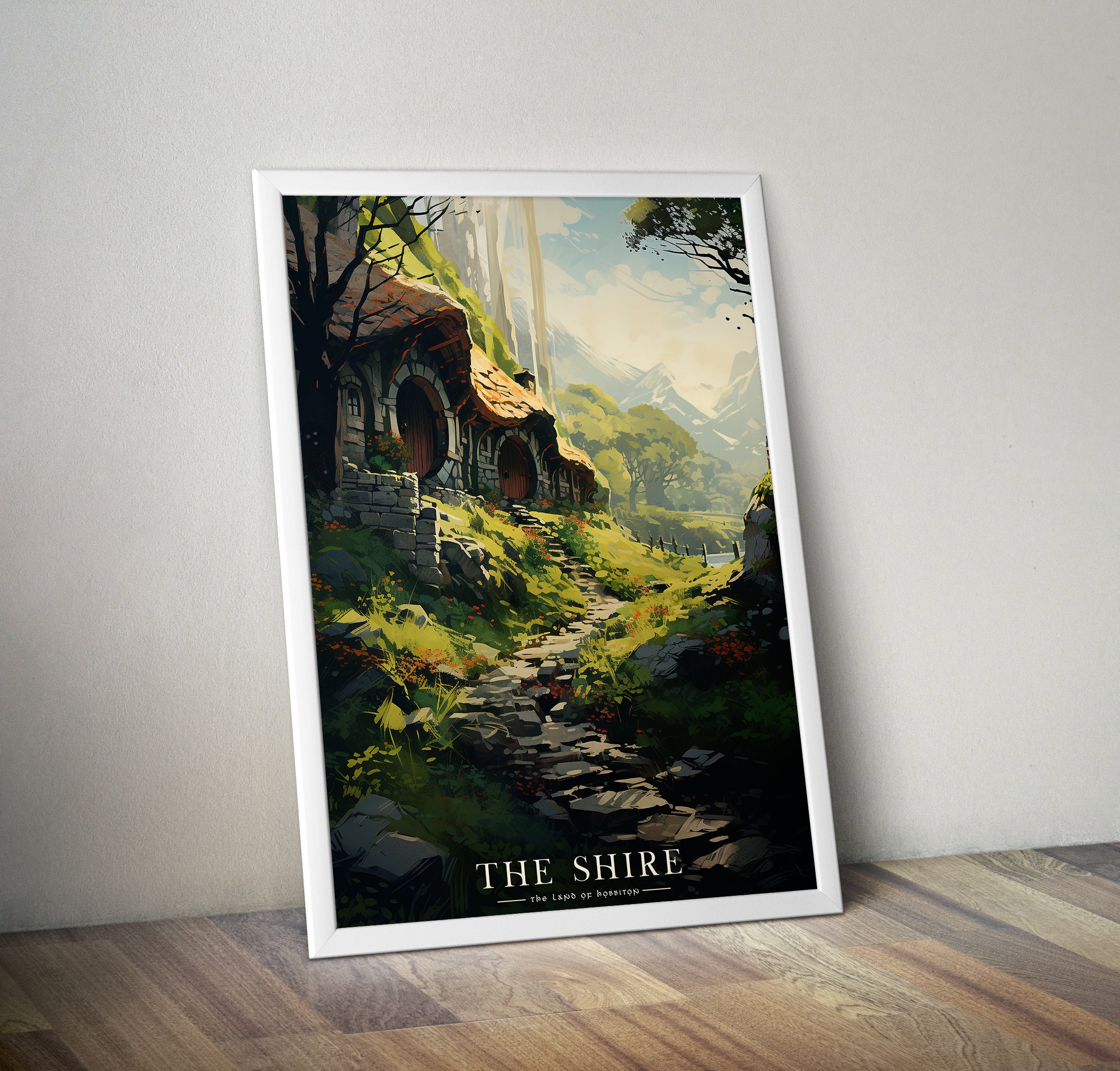 The Shire Hobbiton Vintage Travel Poster Lord of the Rings , Middle ...