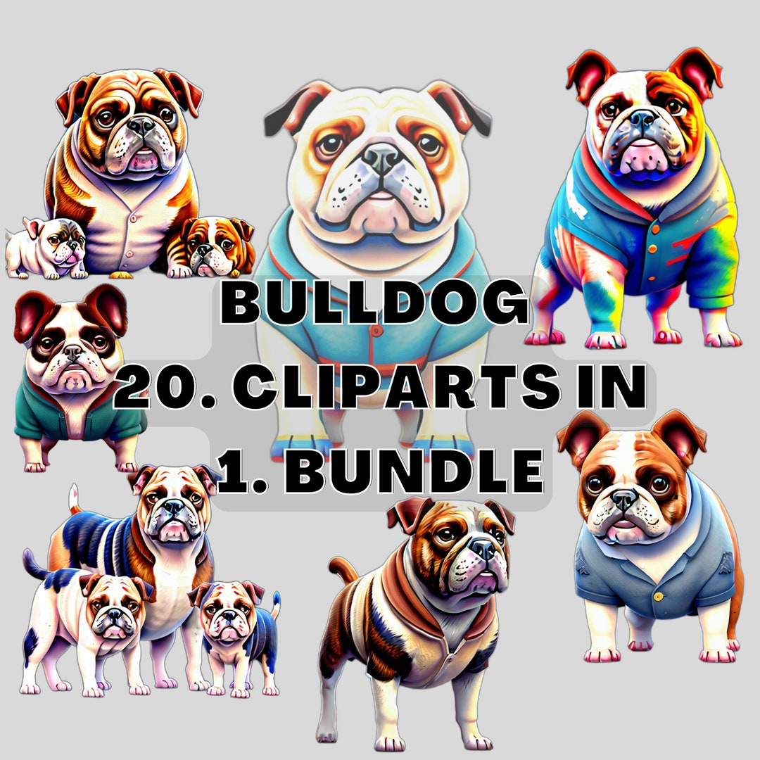 Watercolor Bulldogs Dog Clip Art 20 Images in 1 Bundle Cute - Etsy