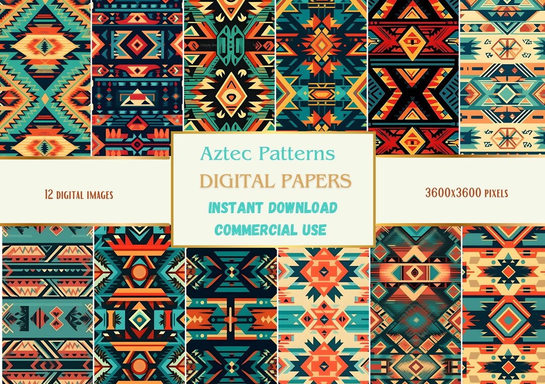 Aztec Patterns Digital Papers Background, Seamless Patterns Download ...