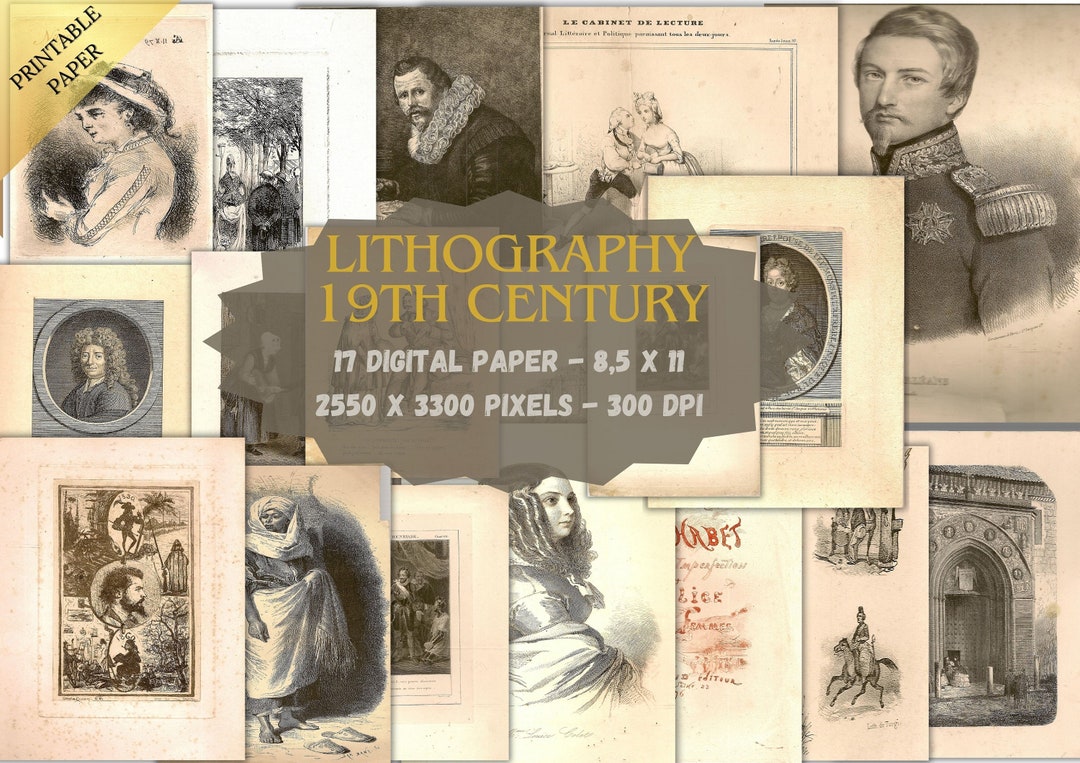 Antique Lithography 19th Century Printable Commercial Use Digital ...