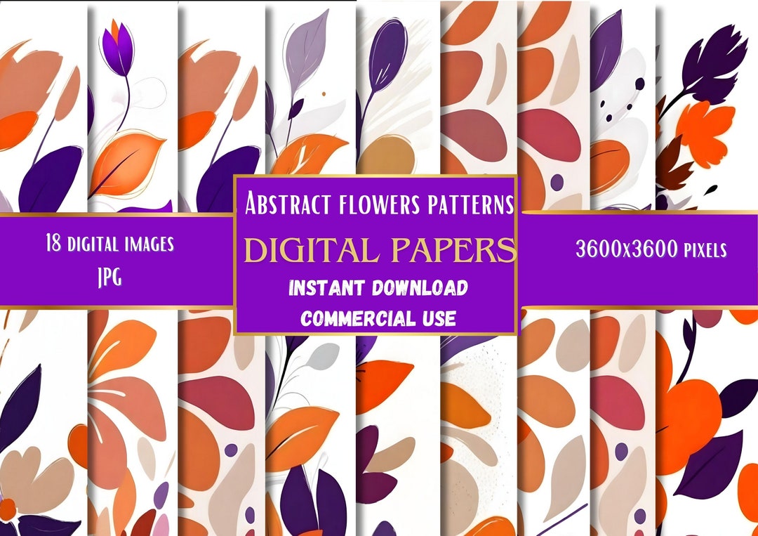 Printable Digital Papers ABSTRACT FLOWERS PATTERNS Image Print Instant ...