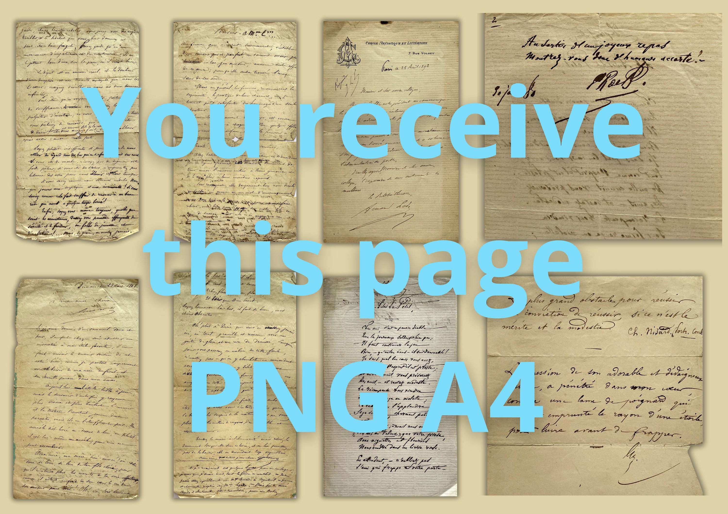 Sheet of 8 Handwritten Letters 19th Printable Commercial Use Digital ...