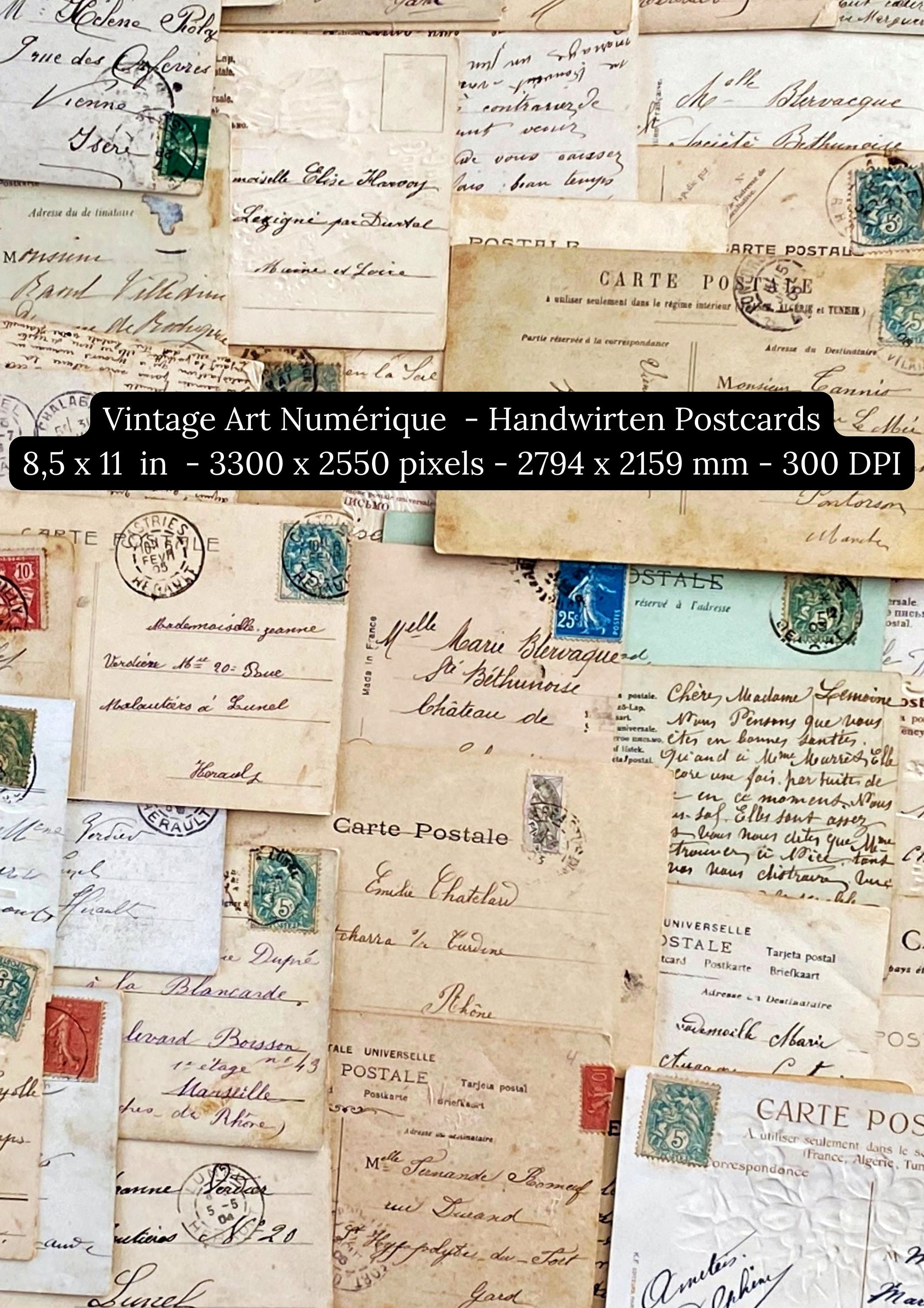 Handwritten Postcards Vintage Printable Commercial Use Digital Download ...