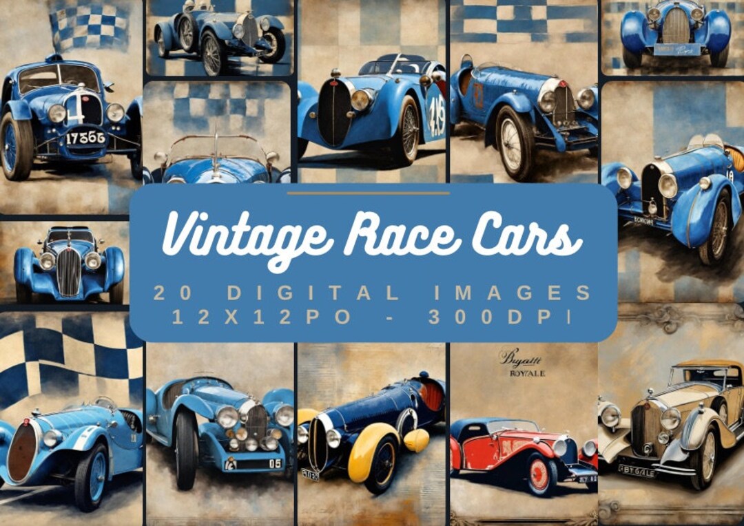 Printable Digital Papers Vintage Race Cars Clipart Images Digital Image ...