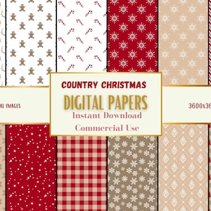 Country Christmas Patterns Digital Papers Background, Seamless Patterns ...