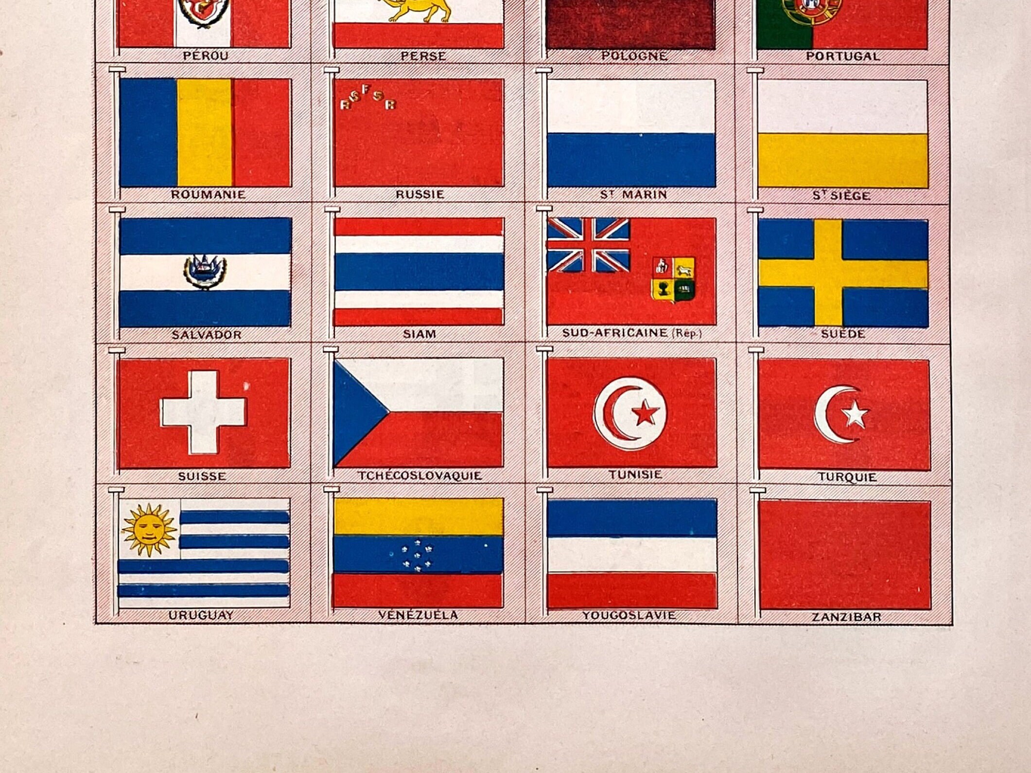 Antique 1922 Original Larousse Board, Pavilions Flags, Original Litho ...